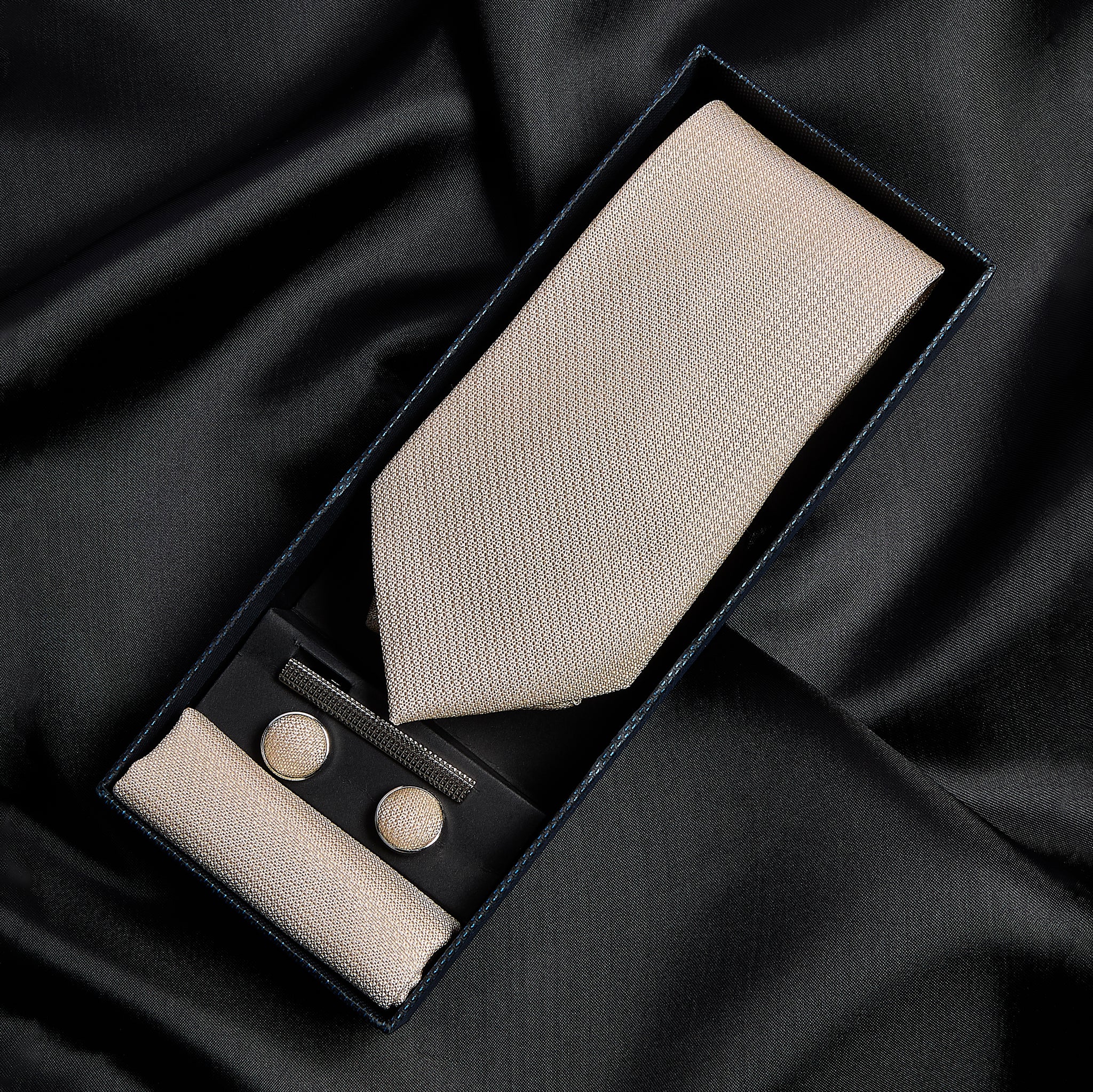 Champagne Textured Tie Set by Paul Andrew Suits