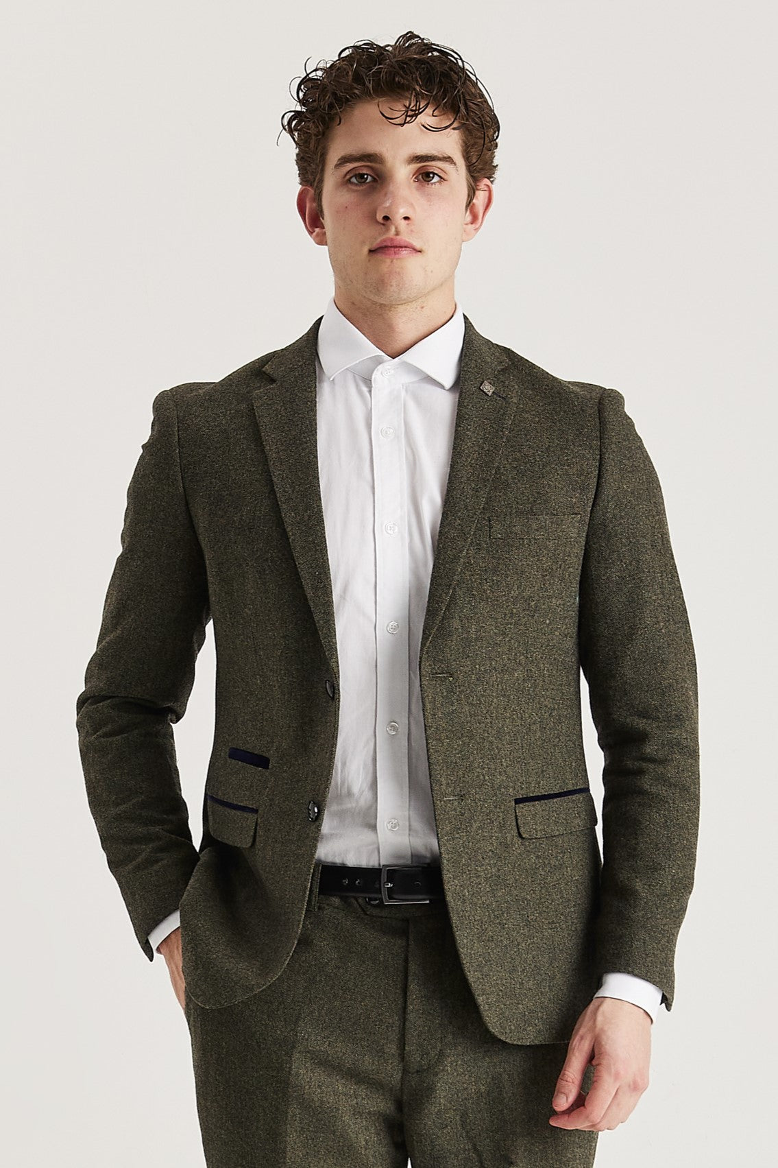 Oscar Green Men’s Tweed Two Piece Suit with Suede Trim