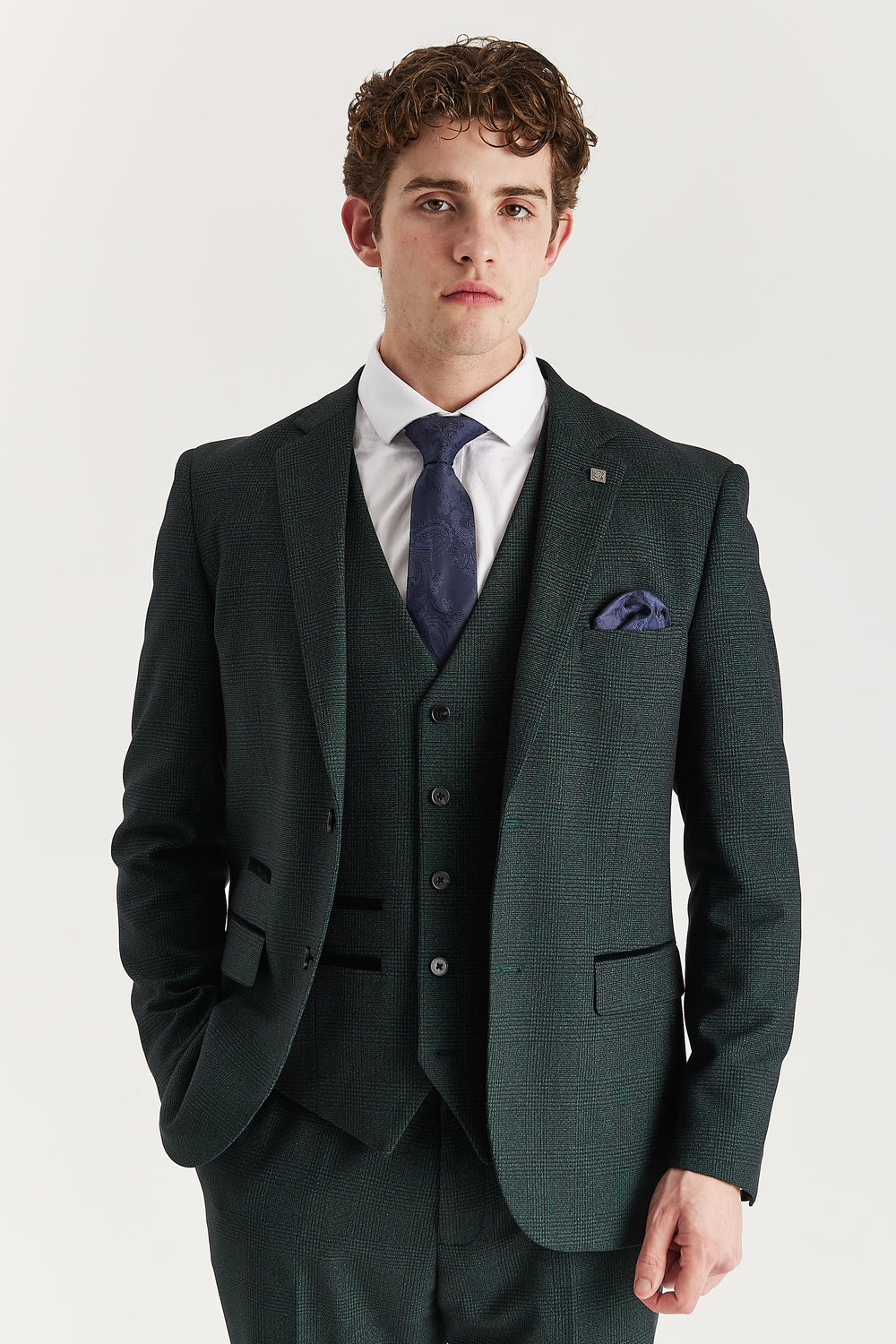 Regent Olive Three-Piece Suit with Suede Trimmings by Paul Andrew