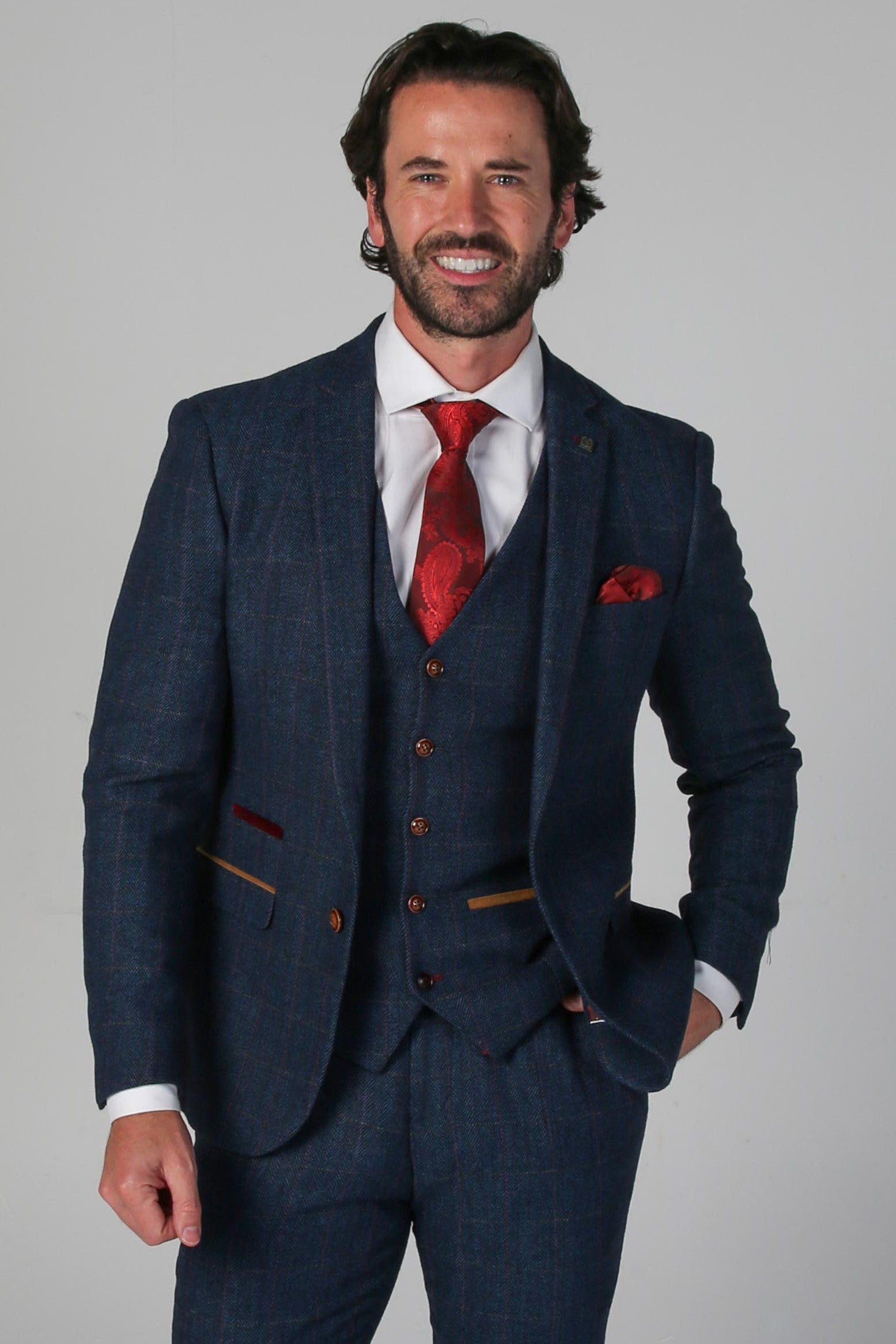 Scott Navy Men's Checked Blazer | Paul Andrew Suits