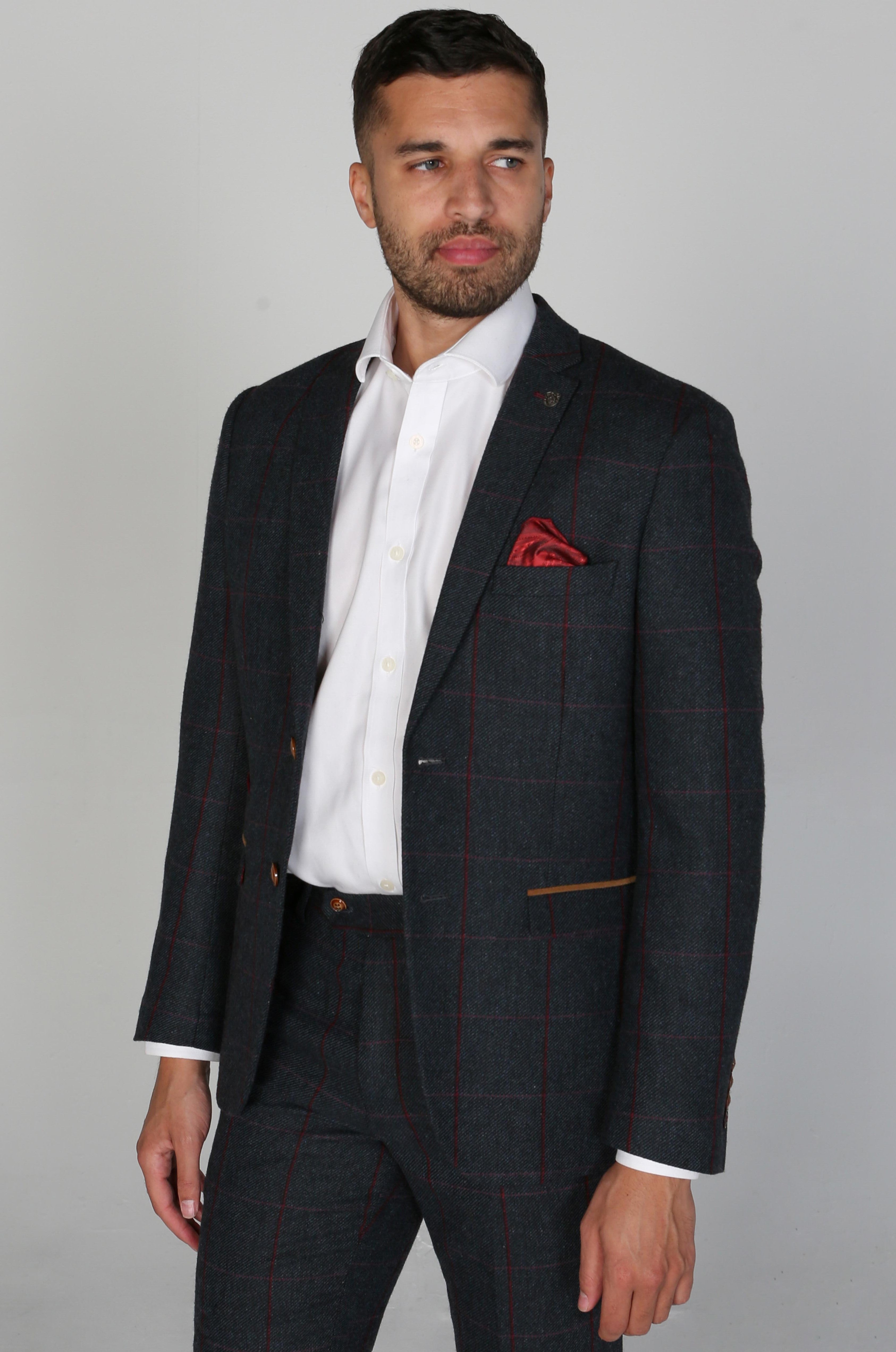Madrid Navy Men's Checked Blazer | Paul Andrew Suits